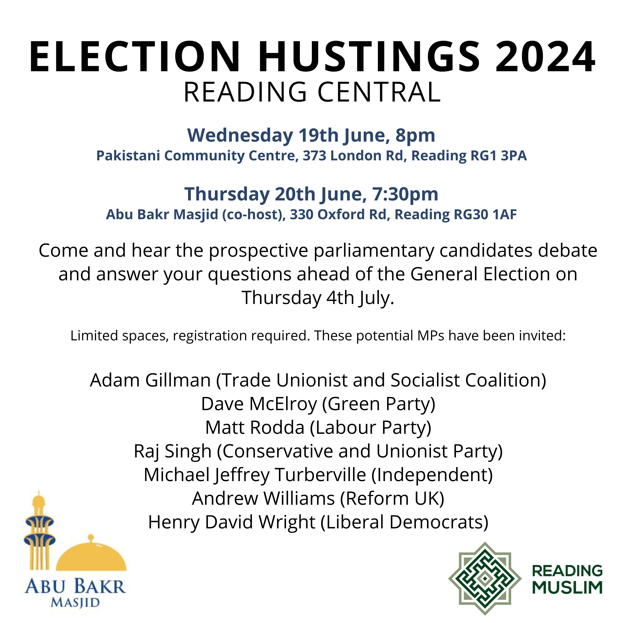 Reading Central Election Hustings 2024